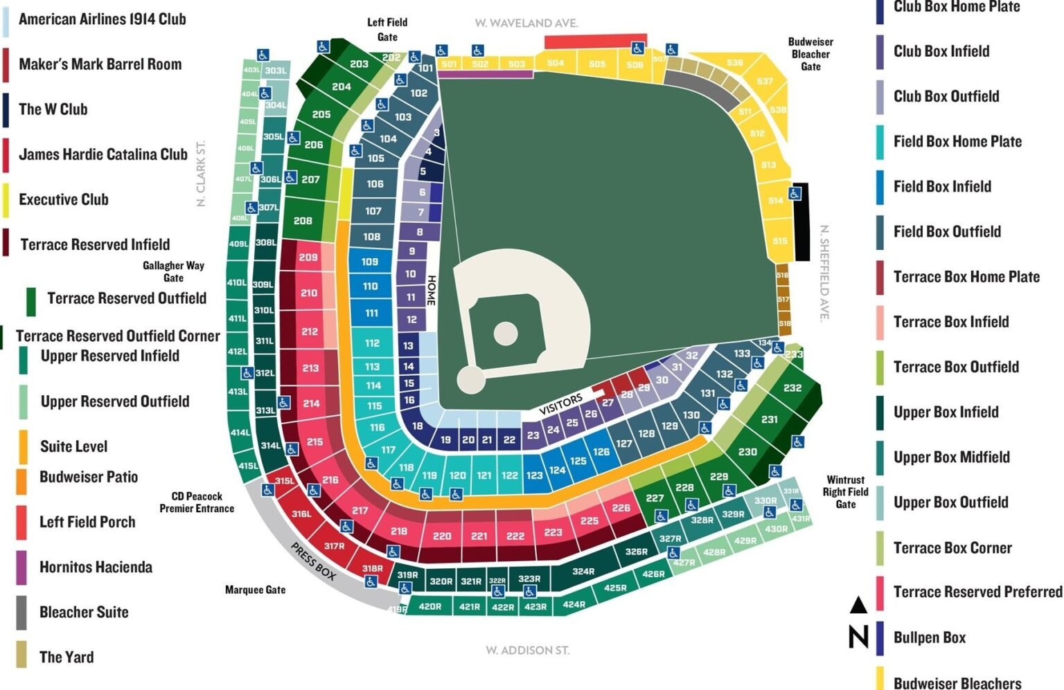 Wrigley Field Seating Chart with Seat Numbers and Rows, Chicago Cubs ...