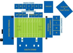 Headingley Rugby Stadium Seating Plan with Seat Numbers and Rows