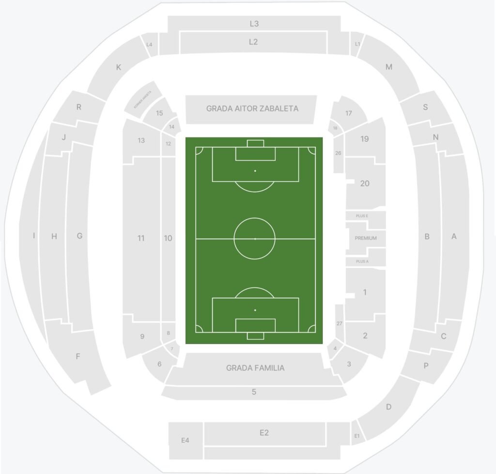 Anoeta Stadium Seating Map with Rows and Seat Numbers, Real Sociedad Map
