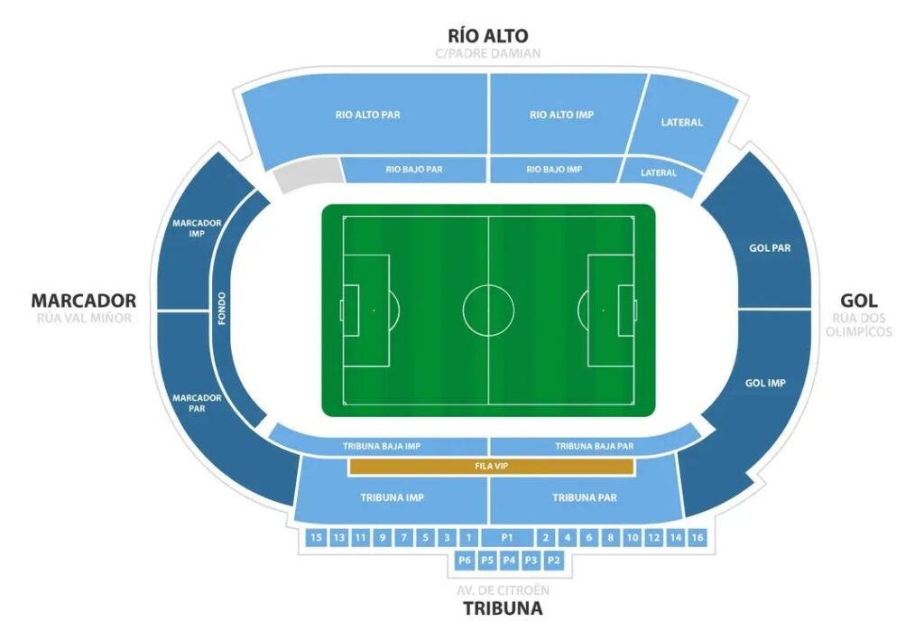 Balaídos Stadium Seating Plan with Seat Numbers, Celta Vigo La Liga ...