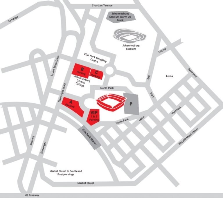 Ellis Park Stadium Seating Plan with Seat Numbers and Rows