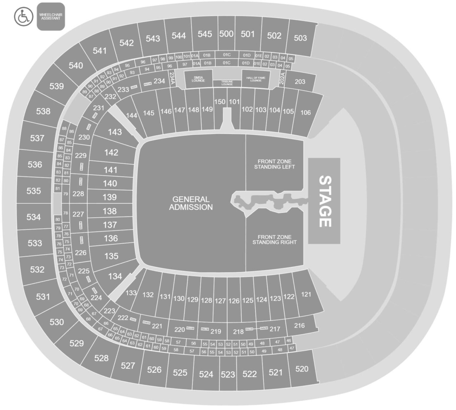 FNB Stadium Seating Plan with Seat Numbers and Rows
