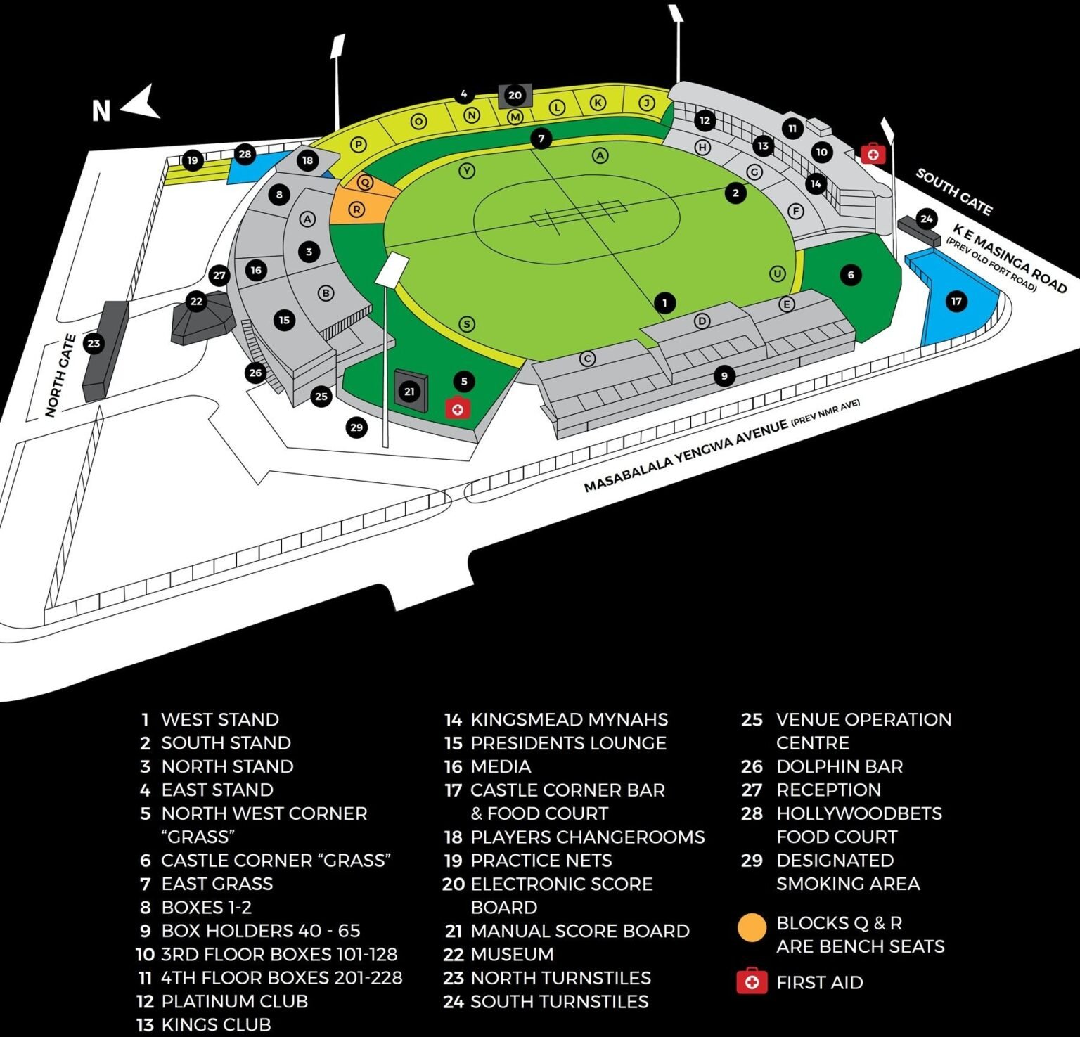 Kings Park Stadium Seating Plan with Seat Numbers and Rows