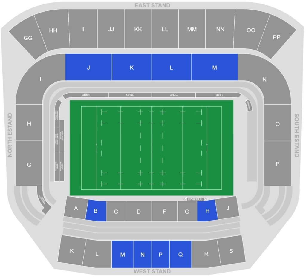 Kings Park Stadium Seating Plan with Seat Numbers and Rows