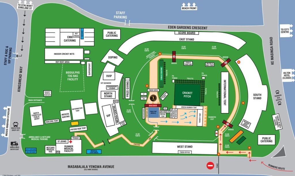 Kingsmead Cricket Stadium Seating Plan with Seat Numbers and Rows