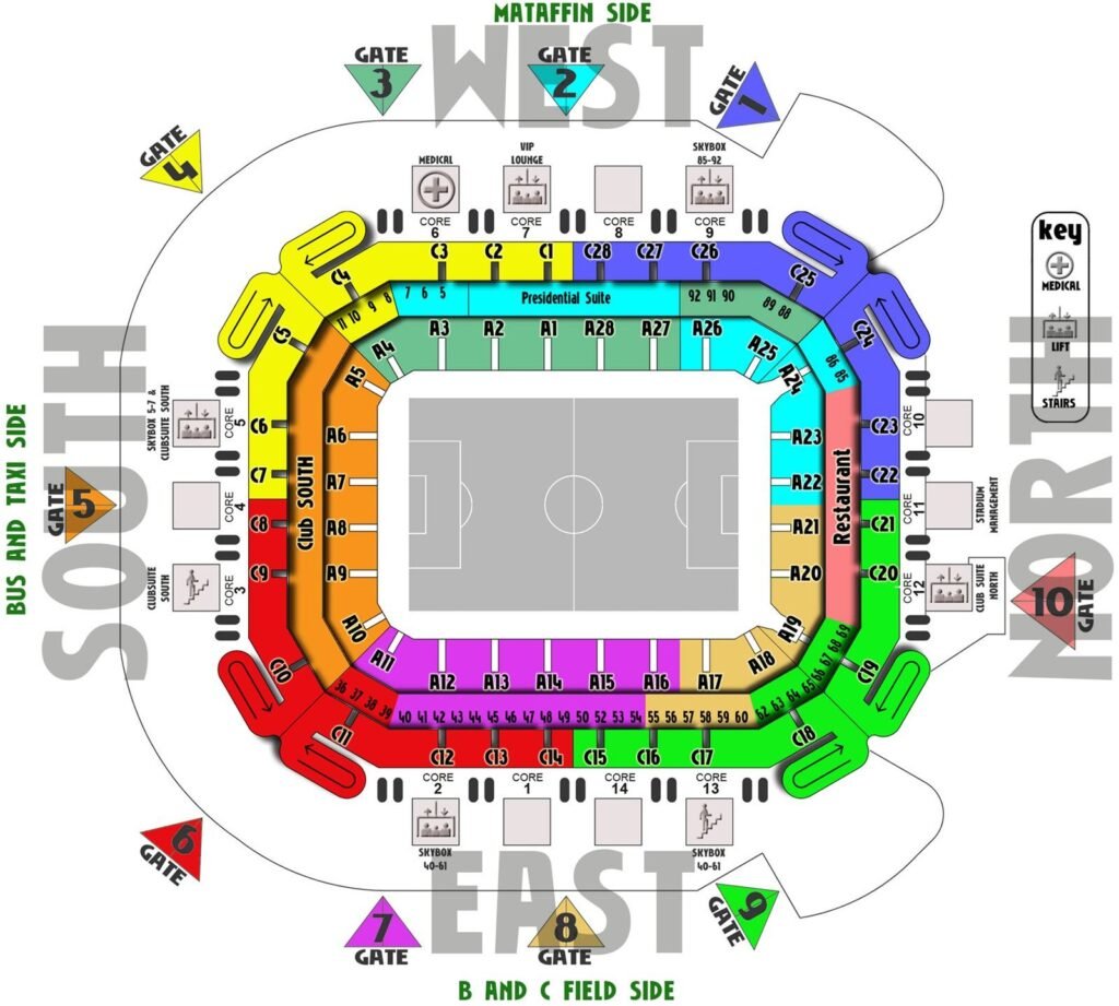 Mbombela Stadium Seating Map with Seat Numbers and Rows