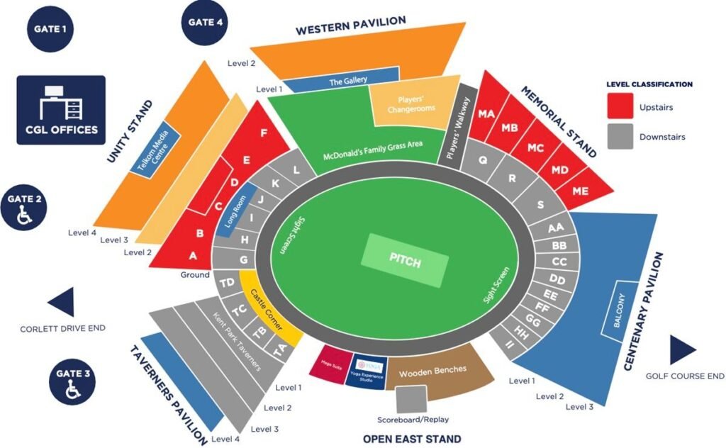 Wanderers Stadium Seating Plan with Seat Numbers and Rows