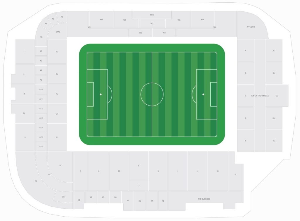 Carrow Road Seating Plan with Seat Numbers and Rows