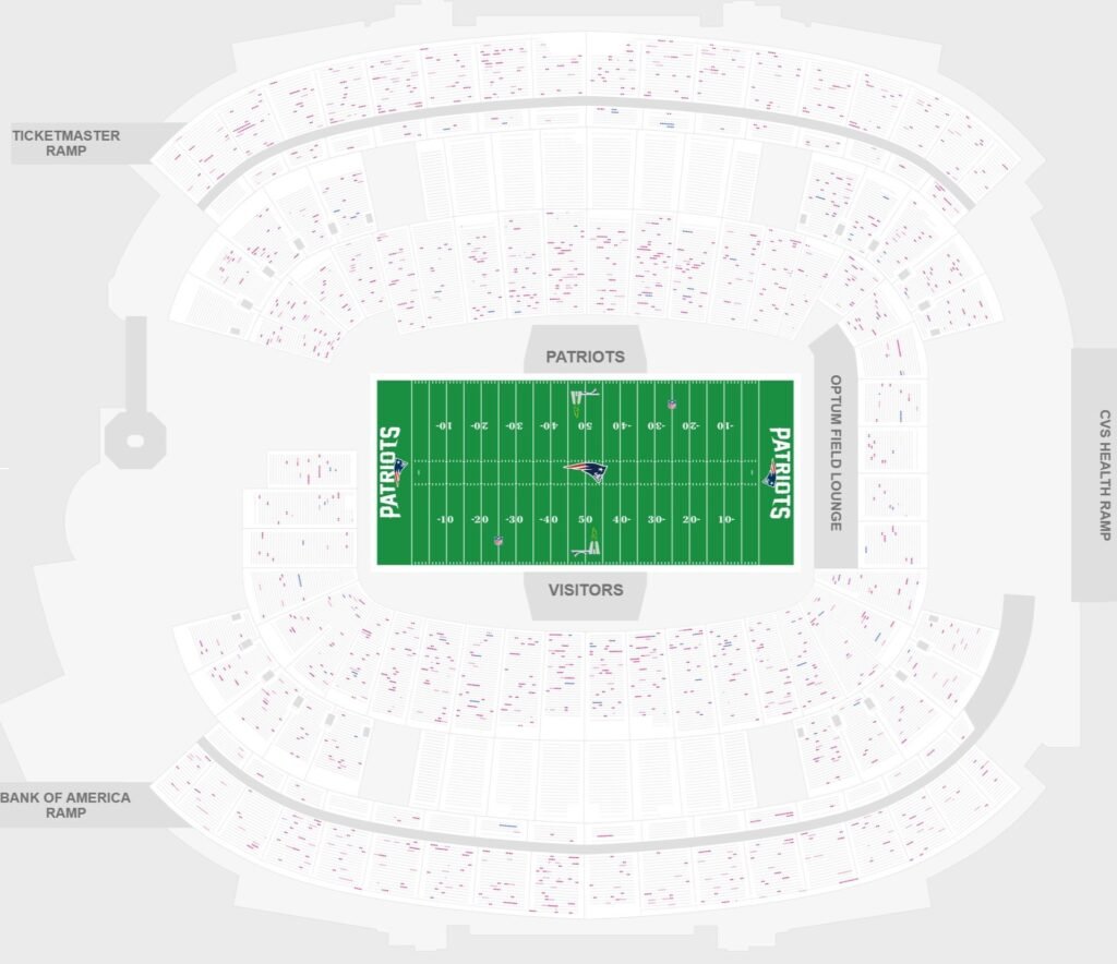 Gillette Stadium Seating Chart with Seat Numbers and Rows
