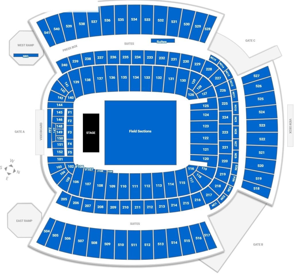 Acrisure Stadium Seating Chart with Rows and Seat Numbers