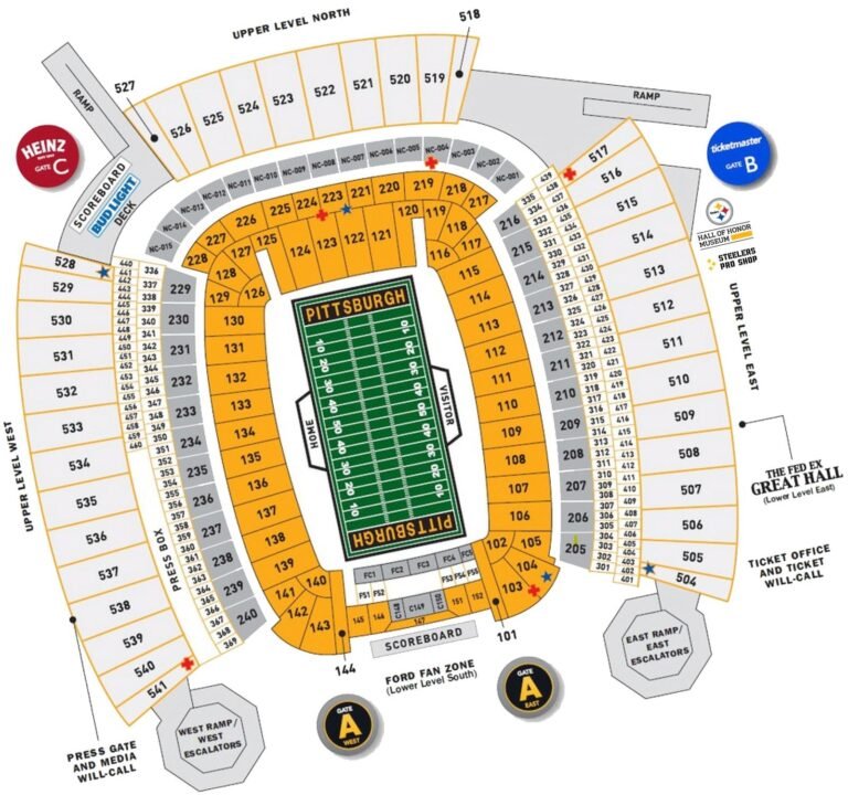 Acrisure Stadium Seating Chart with Rows and Seat Numbers