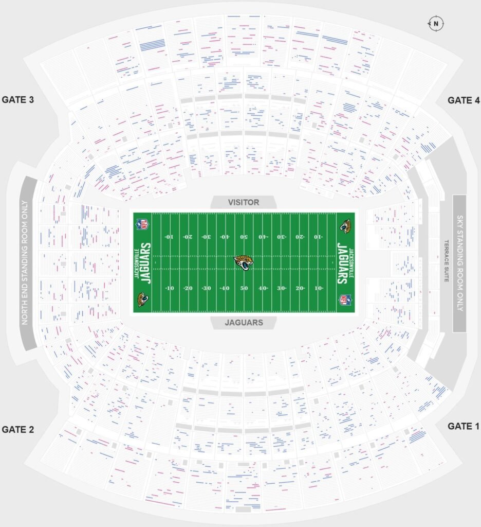 EverBank Stadium Seating Chart with Rows and Seat Numbers