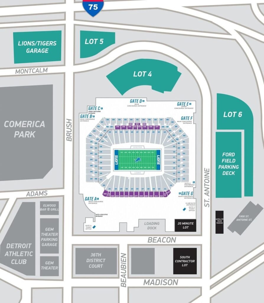 Ford Field Seating Chart with Seat Numbers and Rows