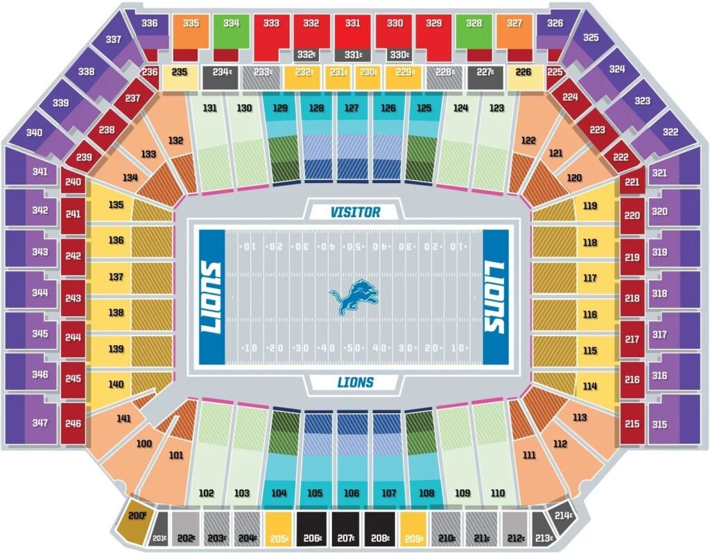 Ford Field Seating Chart with Seat Numbers and Rows