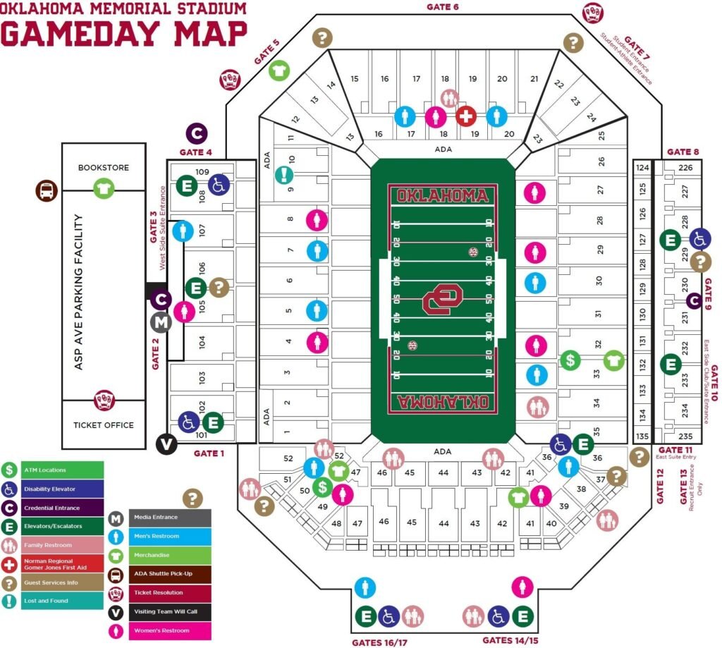 Oklahoma Memorial Stadium Seating Chart with Seat Numbers