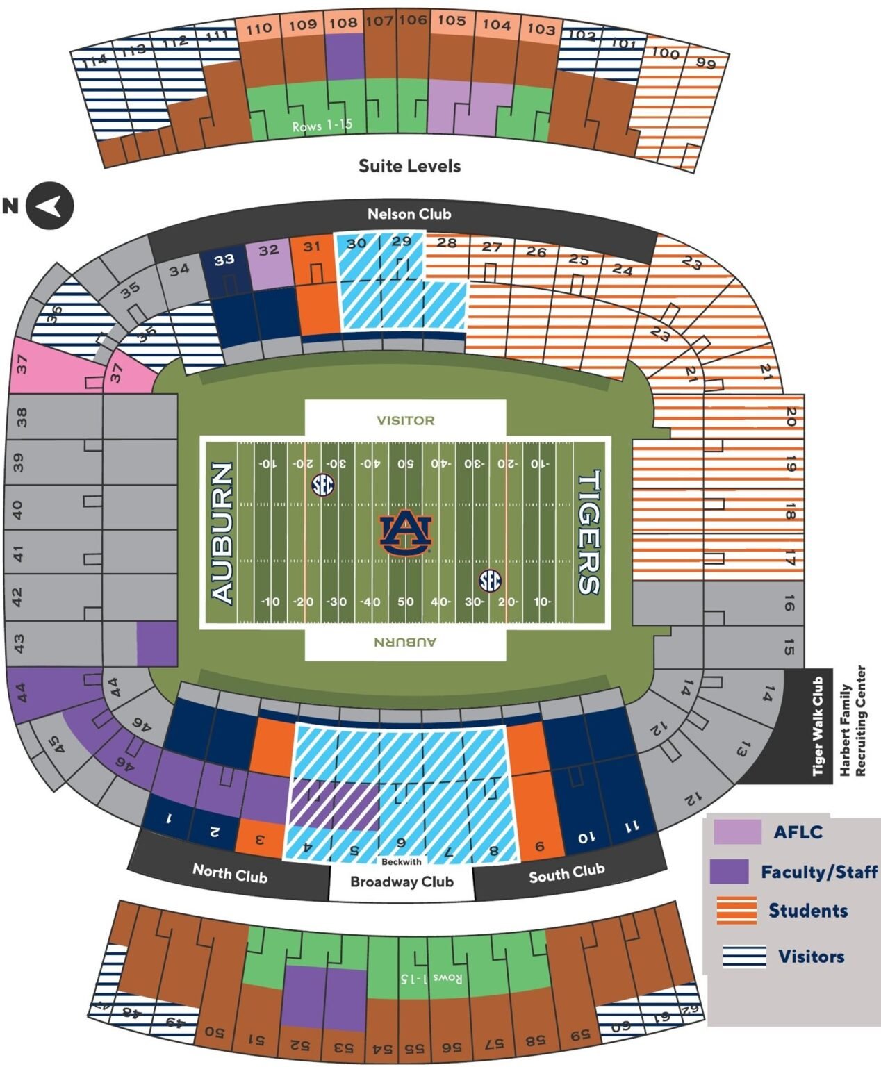 Jordan Hare Stadium Seating Chart with Seat Numbers