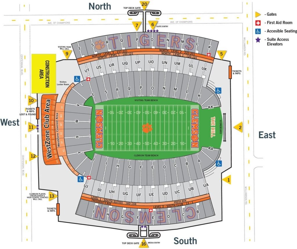 Memorial Stadium Seating Chart with Seat Numbers and Rows