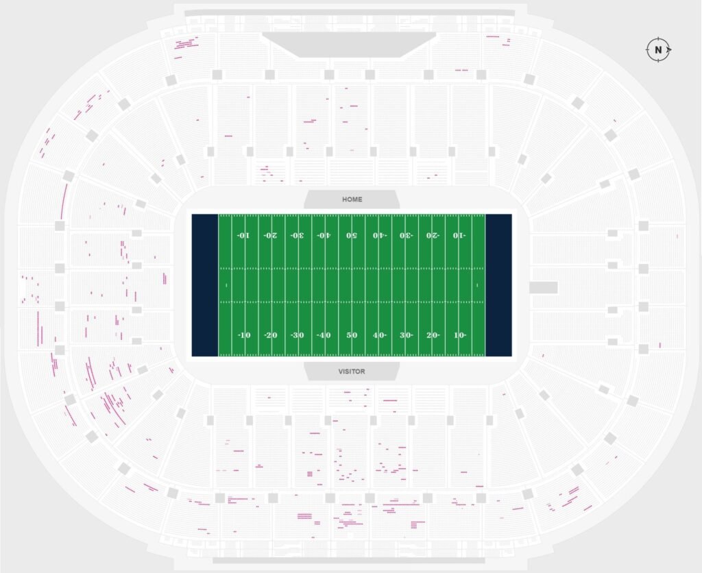 Notre Dame Stadium Seating Chart with Seat Numbers and Rows