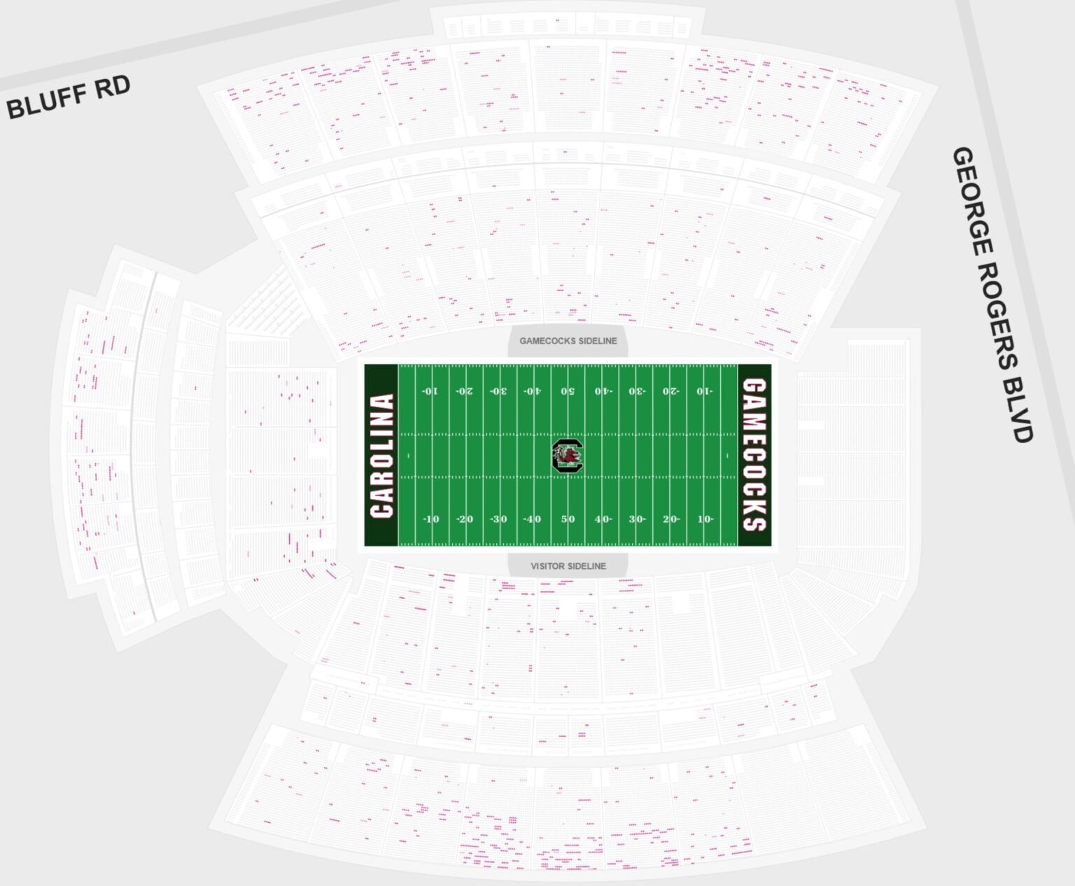Williams Brice Stadium Seating Chart with Seat Numbers and Rows