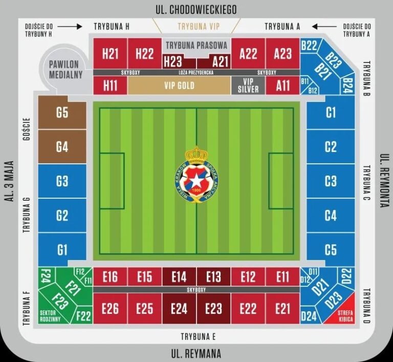 Henryk Reyman Municipal Stadium Seating Plan with Seat Numbers