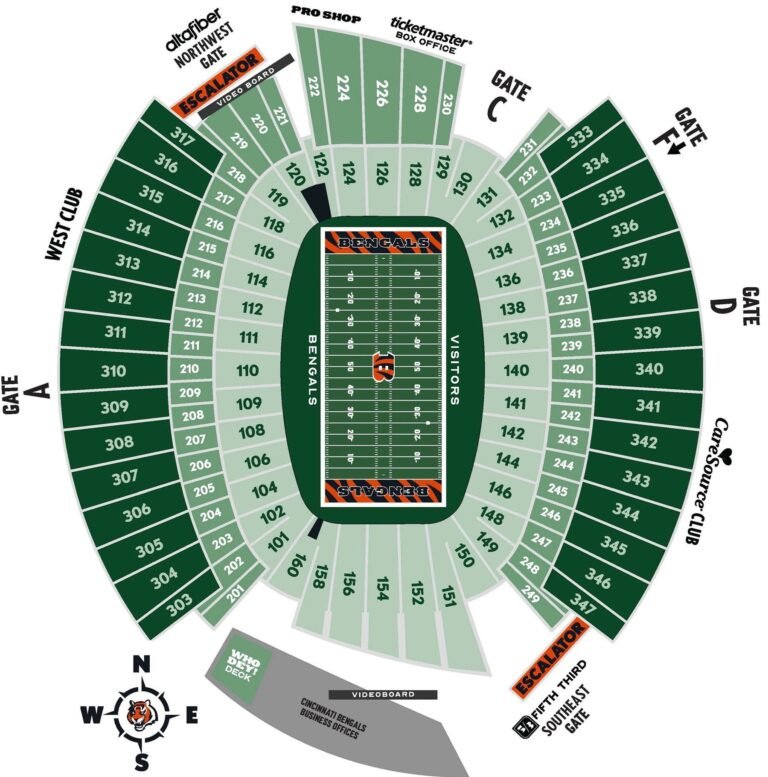 Paycor Stadium Seating Chart with Seat Numbers and Rows