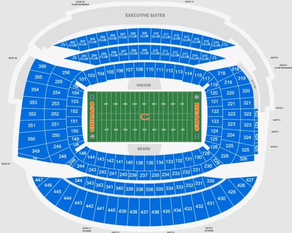 Soldier Field Seating Chart with Seat Numbers and Rows