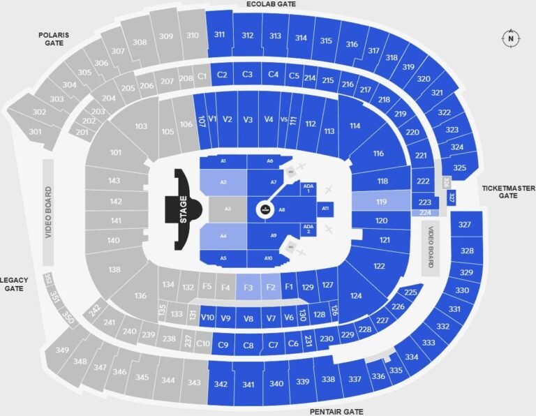 US Bank Stadium Seating Chart with Rows and Stands
