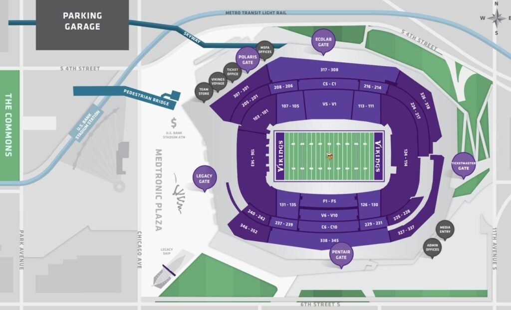 US Bank Stadium Seating Chart with Rows and Stands