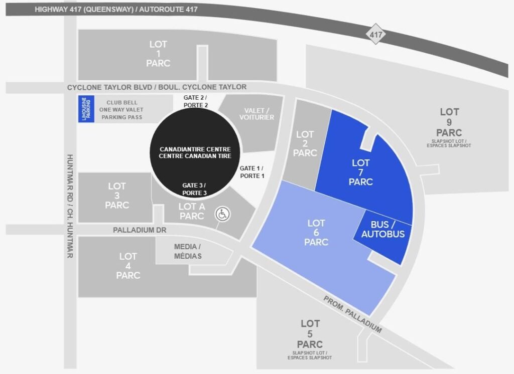 Canadian Tire Centre Seating Chart with Seat Numbers and Rows