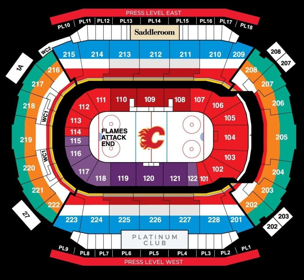 Scotiabank Saddledome Seating Chart with Seat Numbers and Rows