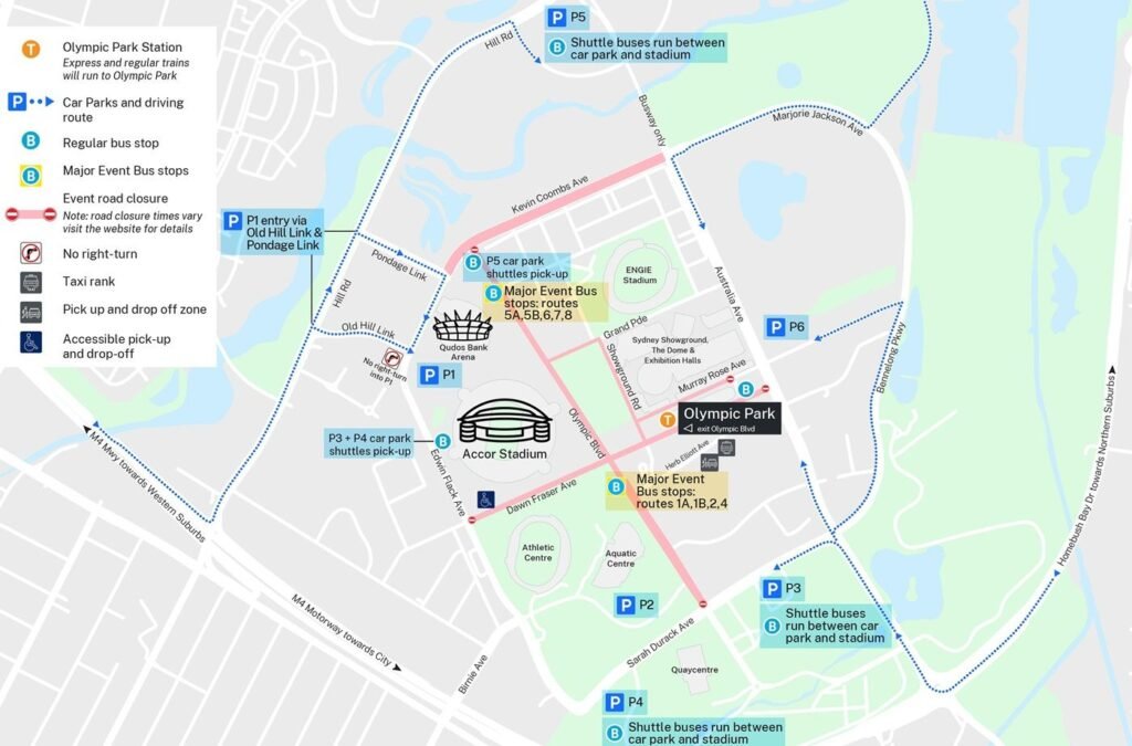 Accor Stadium Seating Map with Seat Numbers and Rows