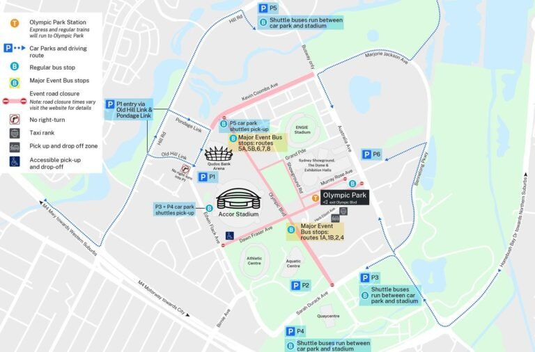 Accor Stadium Seating Map with Seat Numbers and Rows