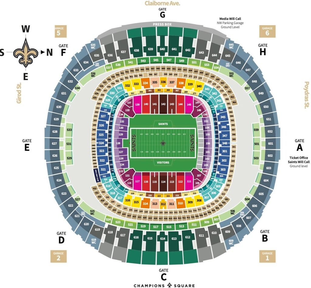 Caesars Superdome Seating Chart with Seat Numbers, Best Seats, Parking