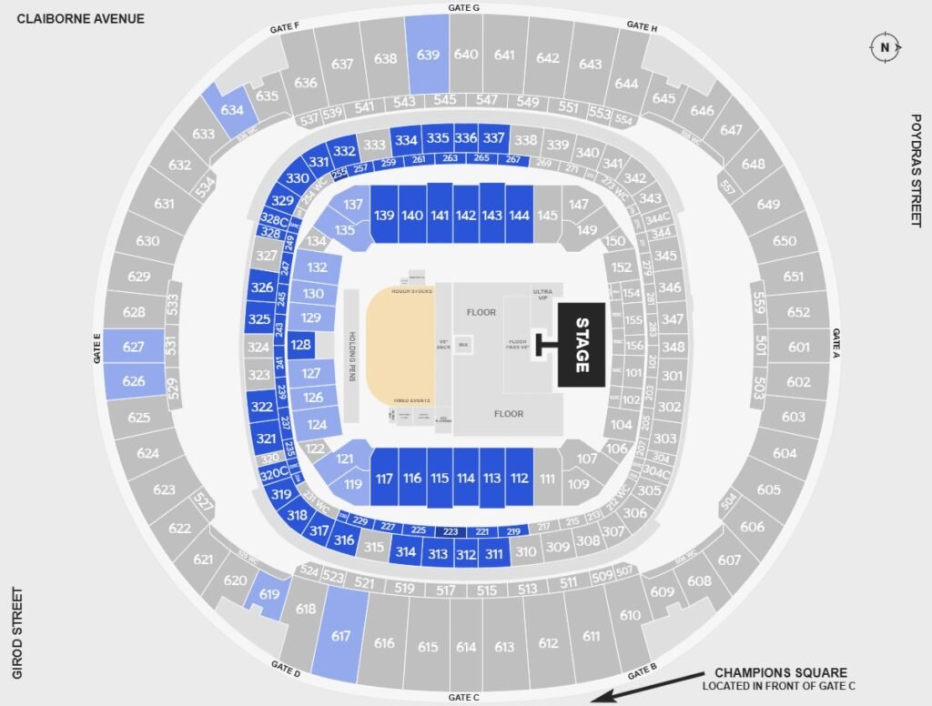 Caesars Superdome Seating Chart with Seat Numbers, Best Seats, Parking